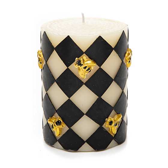 Harlequin Bee Pillar Candle - 4" - Black - Mackenzie-Childs