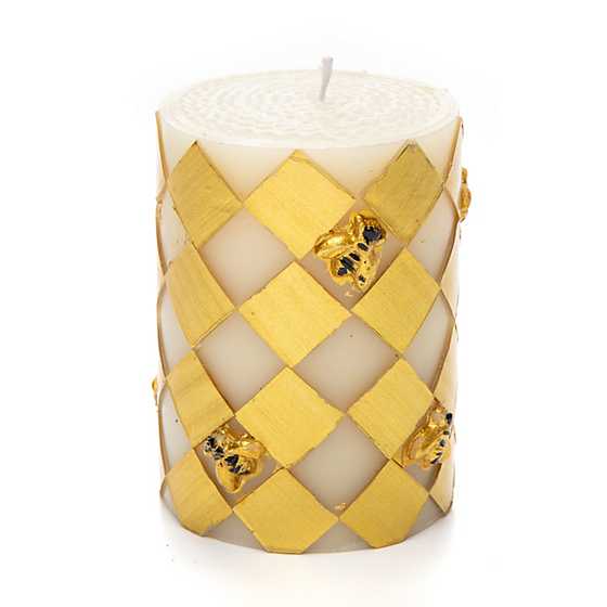 Harlequin Bee Pillar Candle - 4" - Gold - Mackenzie-Childs